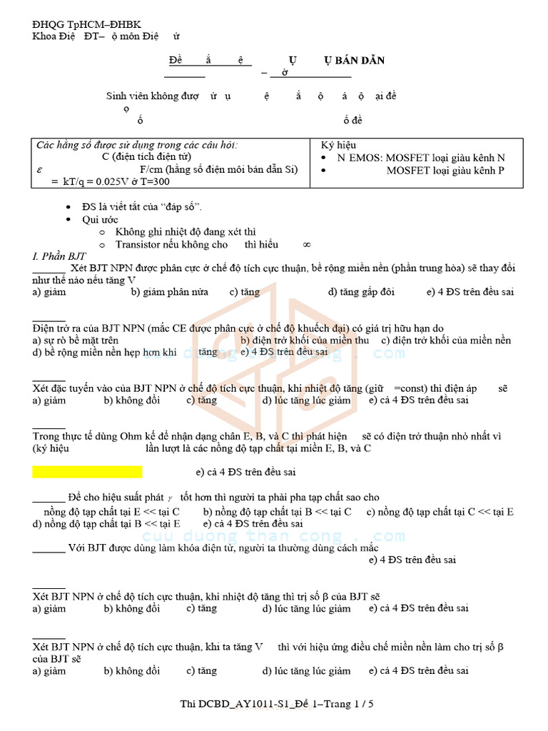 ĐỀ CK VLBD 2011 | PDF