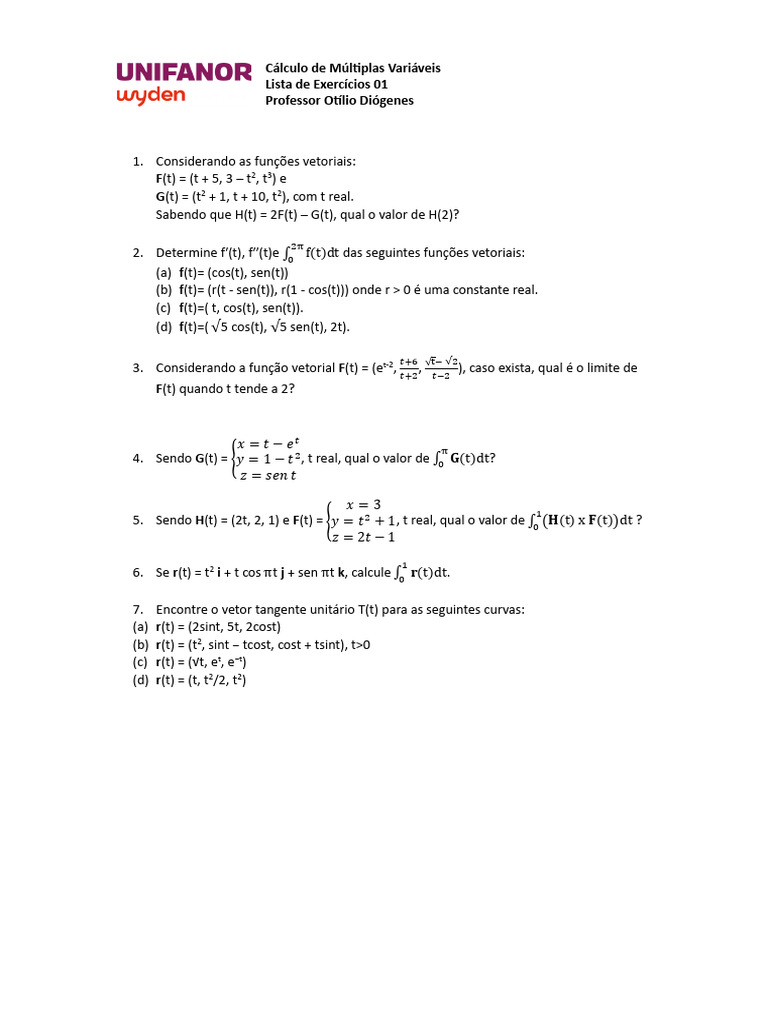 Lista de Exerci Cios CMV 1 | PDF