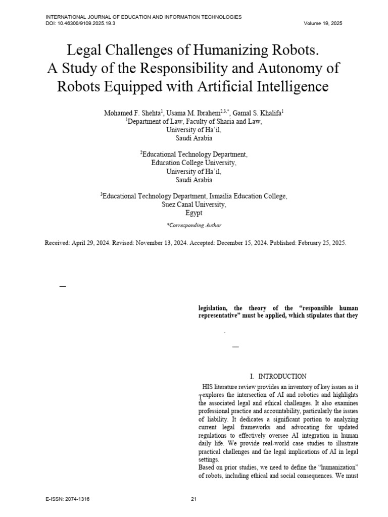 Legal Challenges of Humanizing Robots | PDF | Artificial Intelligence ...