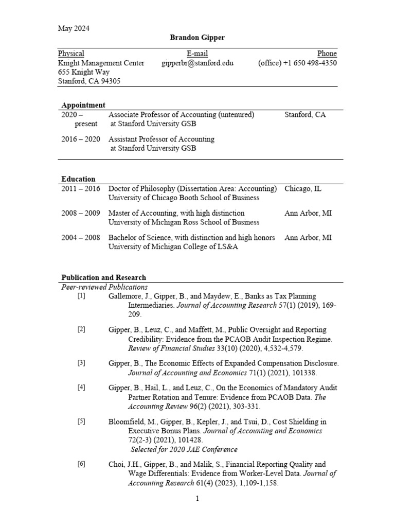 CV Gipper Brandon 2024 May | PDF | Business | Corporations
