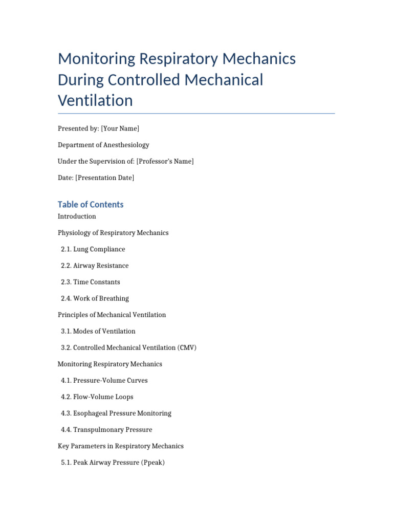 Monitoring Respiratory Mechanics in Ventilation | PDF | Respiratory ...