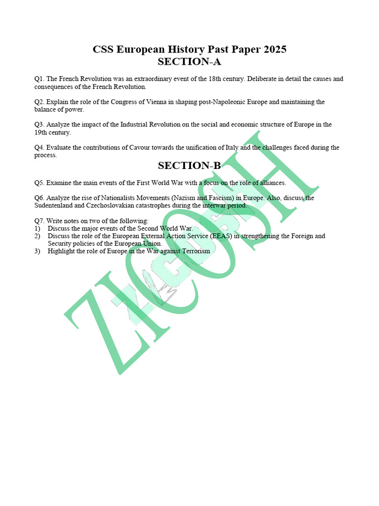 CSS European History Past Paper 2025 | PDF