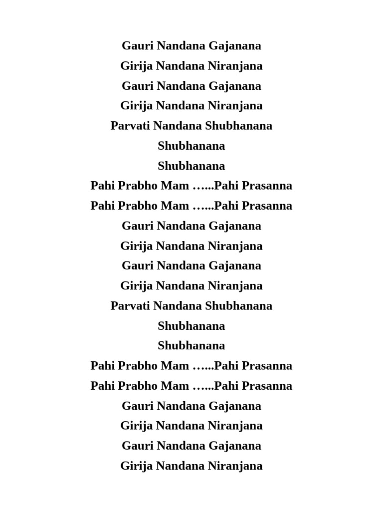 Gauri Nandana Gajanana Lyrics | PDF