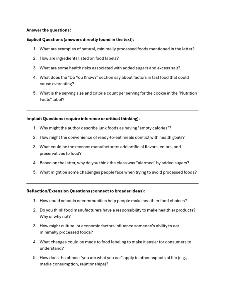 You Are What You Eat Questions | PDF
