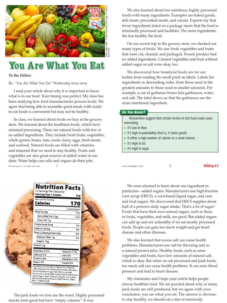 CRP g6 NF You Are You Eat Passage | PDF | Sugar | Diet & Nutrition