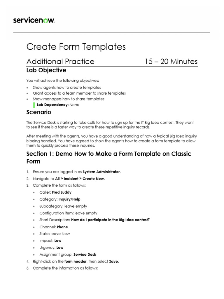 Create Form Templates Lab Servicenow | PDF | Computing | Software