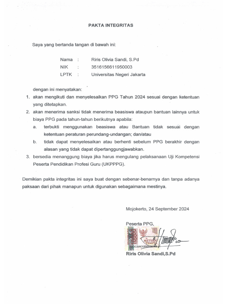 Pakta Integritas | PDF