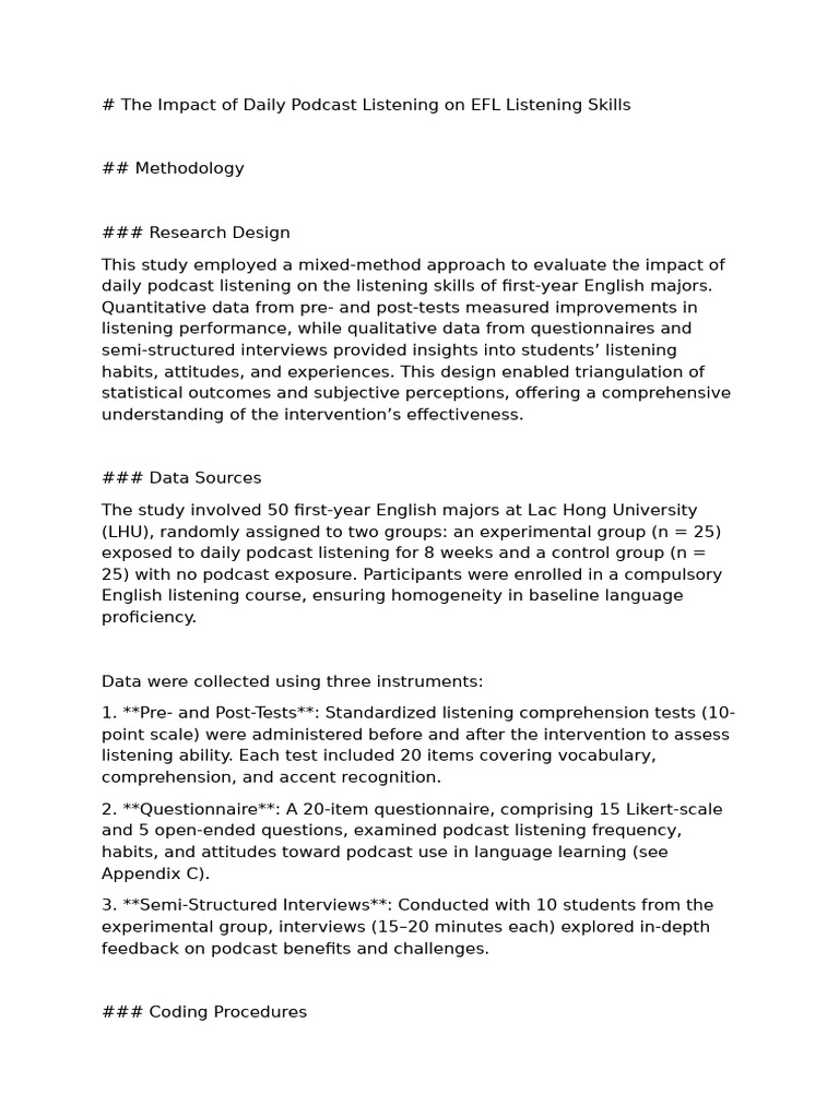 The Impact of Daily Podcast Listening On EFL Listening Skills | PDF ...