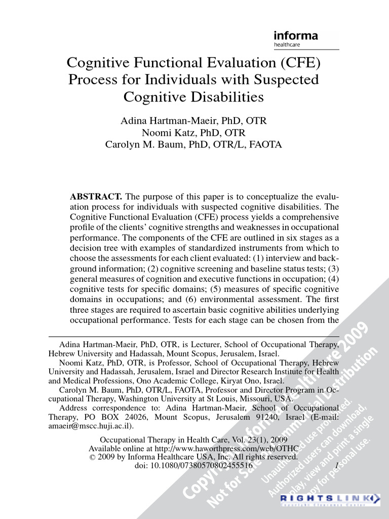 Cognitive Functional Evaluation Process | PDF | Occupational Therapy ...