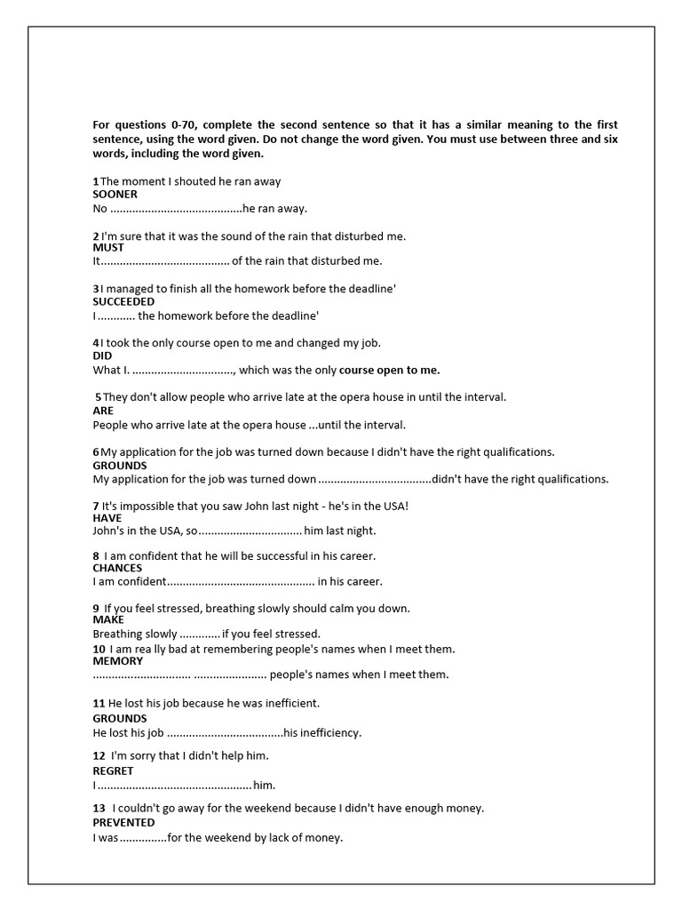 70 Key Word Transformations | PDF