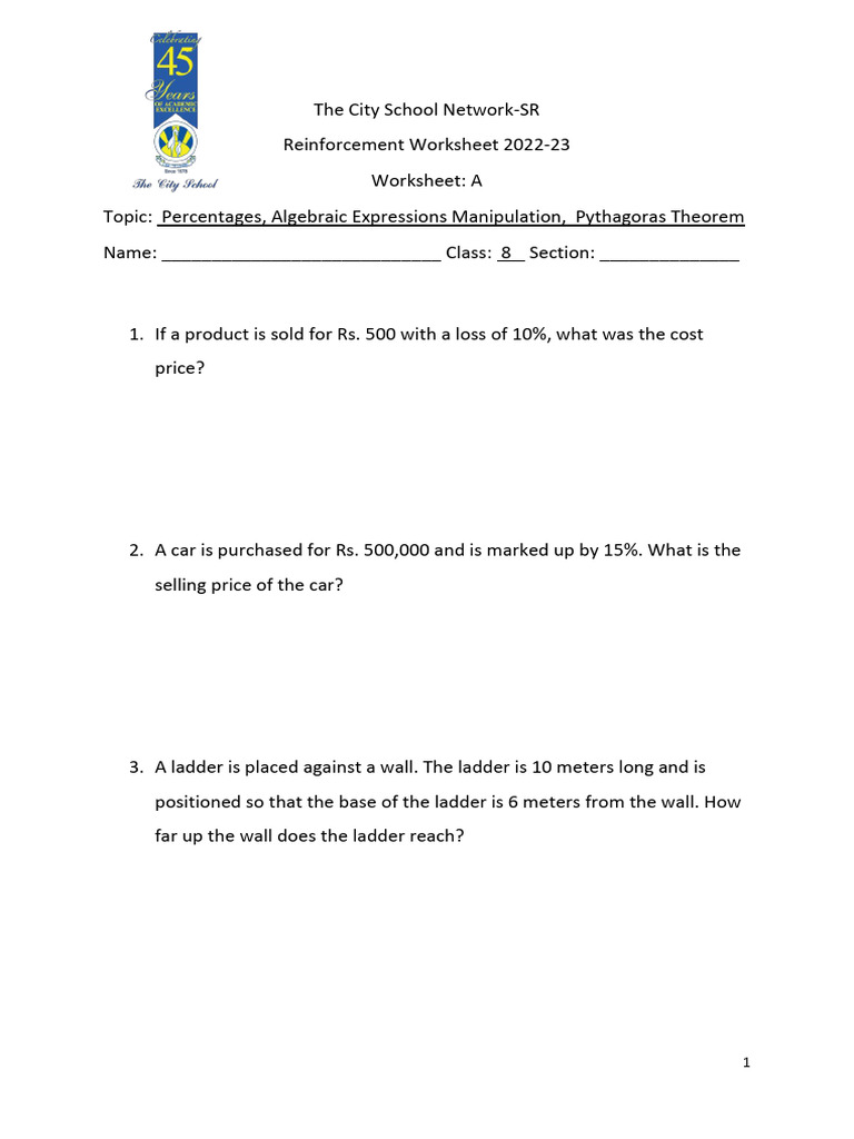 Grade 8 Work Sheet A | PDF