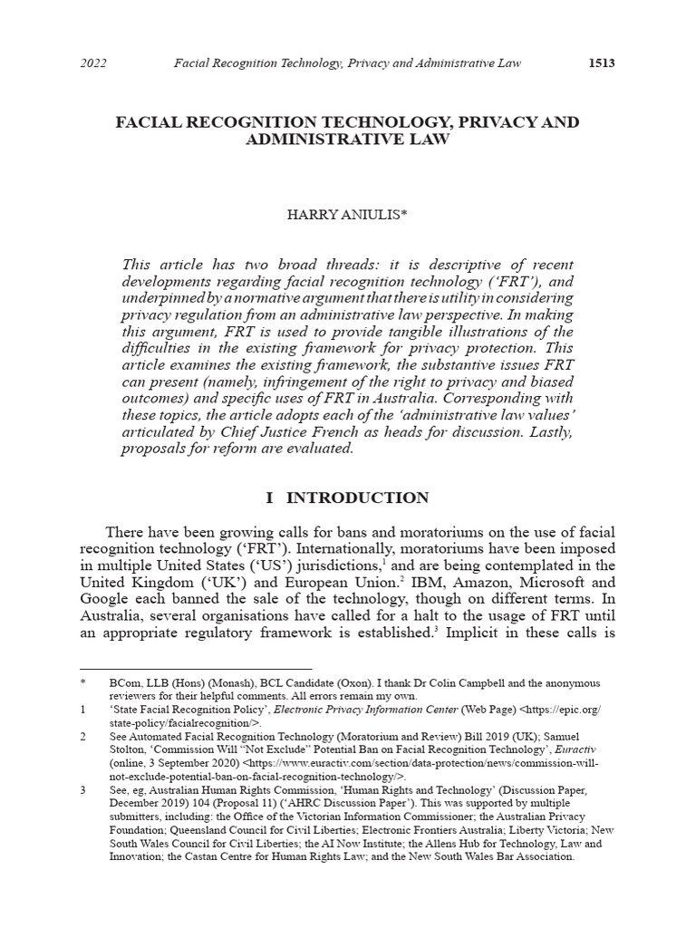 Facial Recognition Technology, Privacy and Administrative Law | PDF ...
