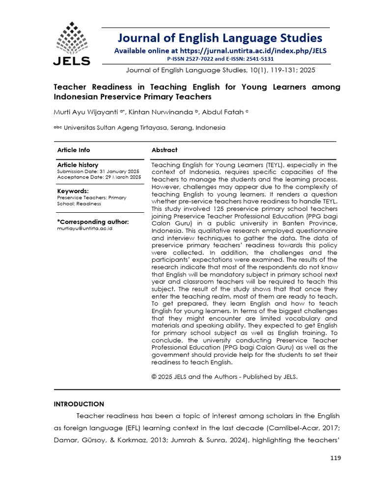 Teacher Readiness in Teaching English For Young Learners Among | PDF ...