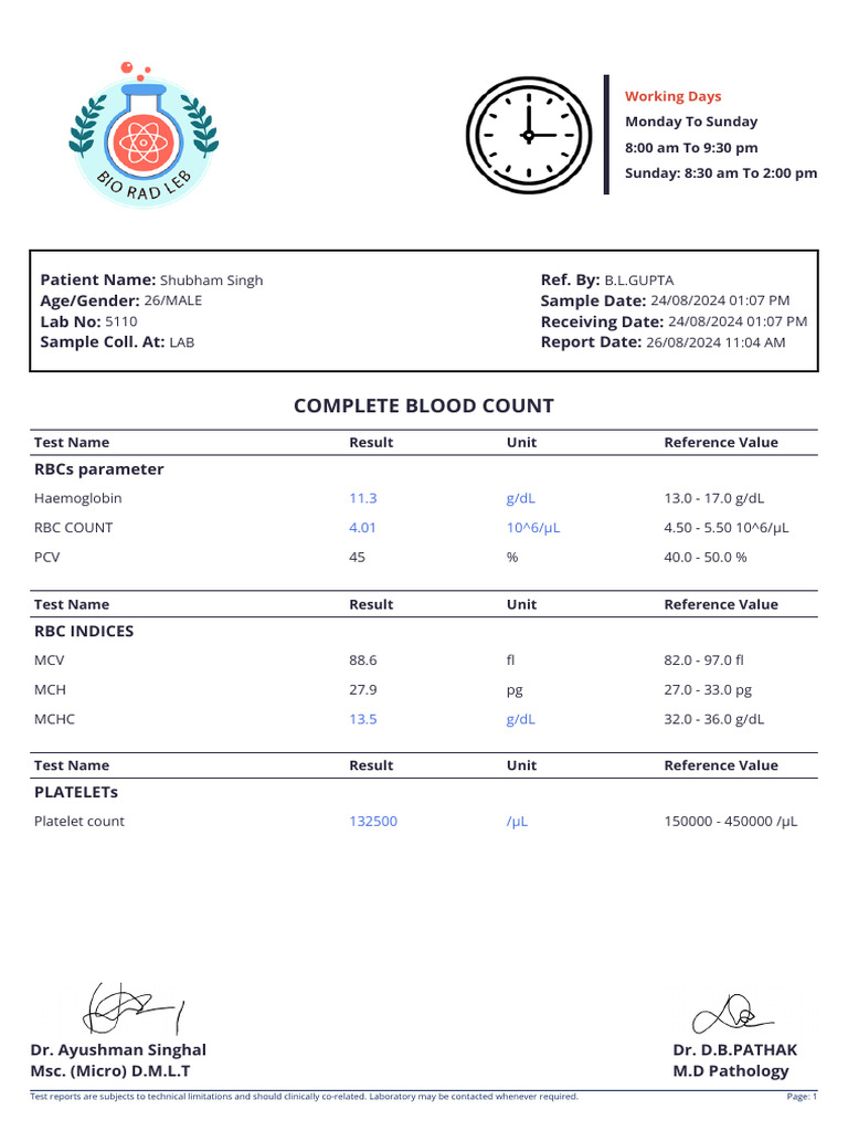 Complete Blood Count Shubham Singh 1724650676335 | PDF | White Blood ...