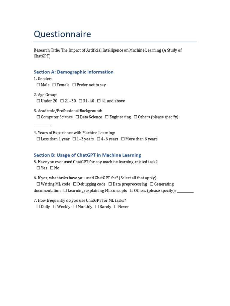 ChatGPT AI ML Questionnaire | PDF | Artificial Intelligence ...