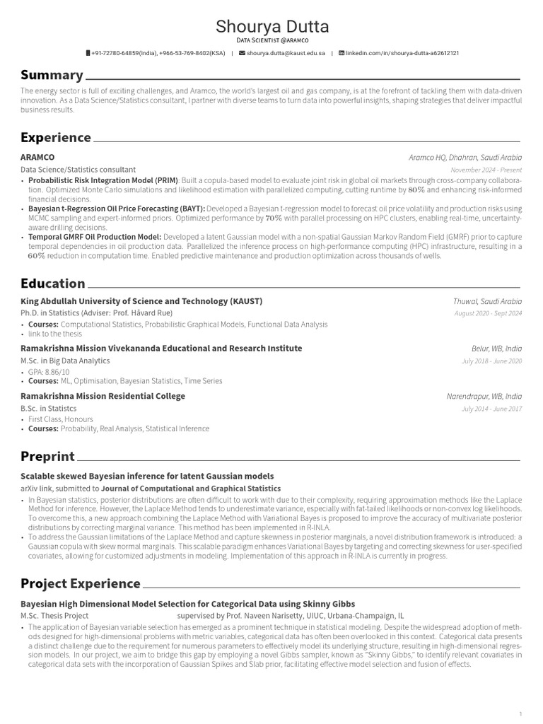 Shourya CV | PDF | Bayesian Inference | Statistical Inference