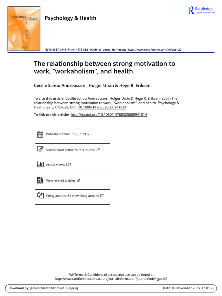The Relationship Between Strong Motivation To Work, "Workaholism", and ...