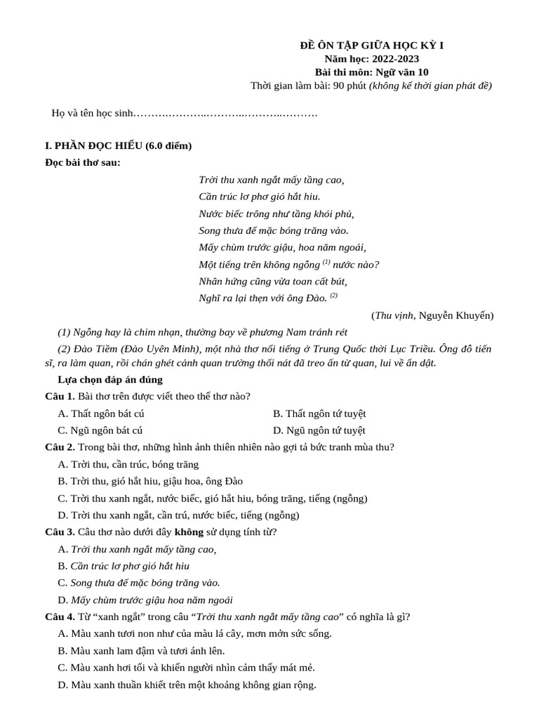 Ôn Tập 10D1 | PDF