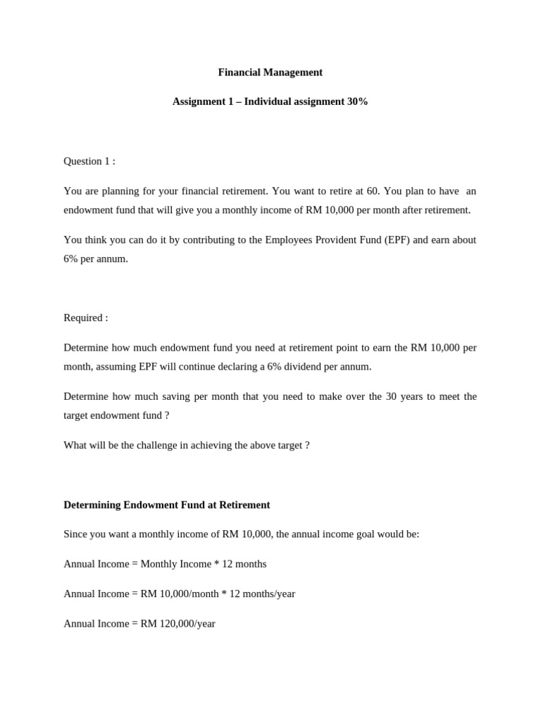 Financial Management - Assignment 1 - Individual Assignment 30% | PDF ...
