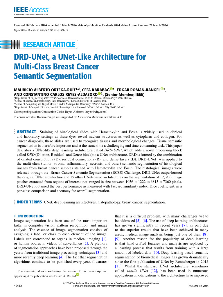 DRD-UNet A UNet-Like Architecture For Multi-Class Breast Cancer Semantic Segmentation | PDF ...