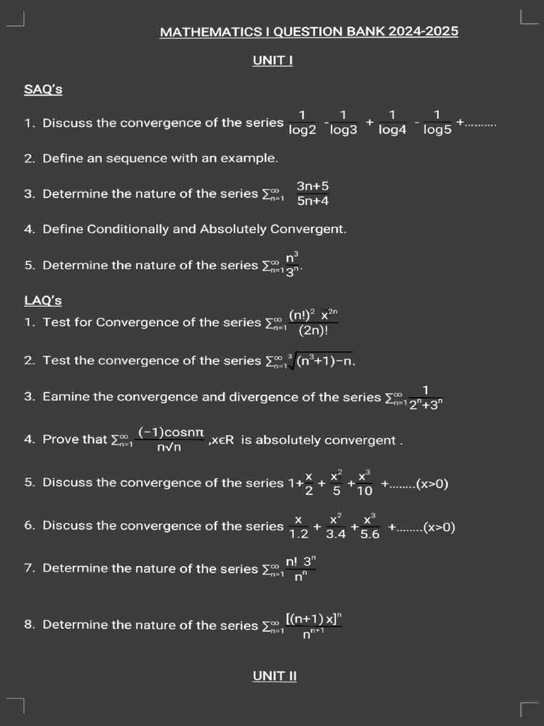 Mathematics Question Bank 2024-2025 | PDF | Limit (Mathematics) | Curvature