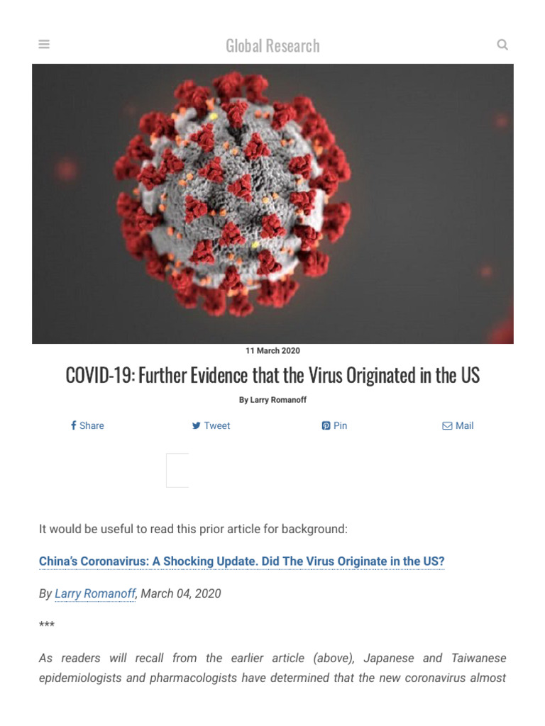 COVID-19 - Further Evidence That The Virus Originated in The US ...