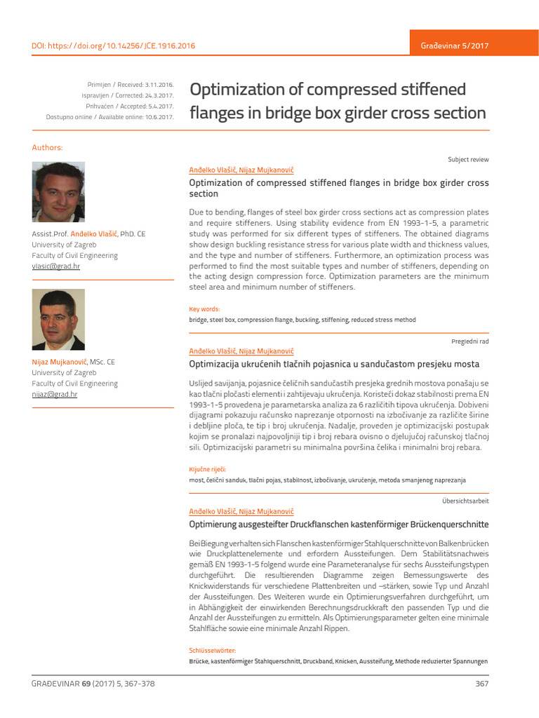 Optimization of Compressed Stiffened Flanges in Bridge Box Girder Cross ...