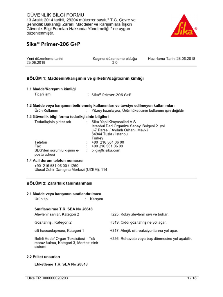 Sika Primer 206 G P Sds TR | PDF