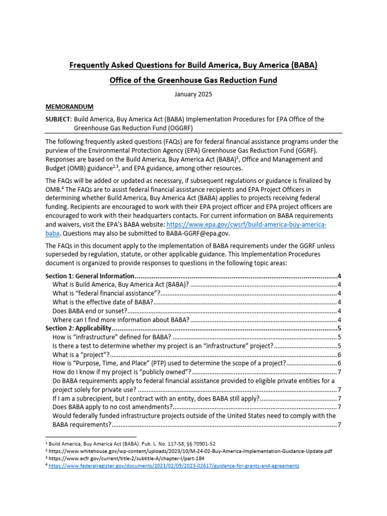 BABA Implementation FAQs for EPA GGRF | PDF | Construction Aggregate ...