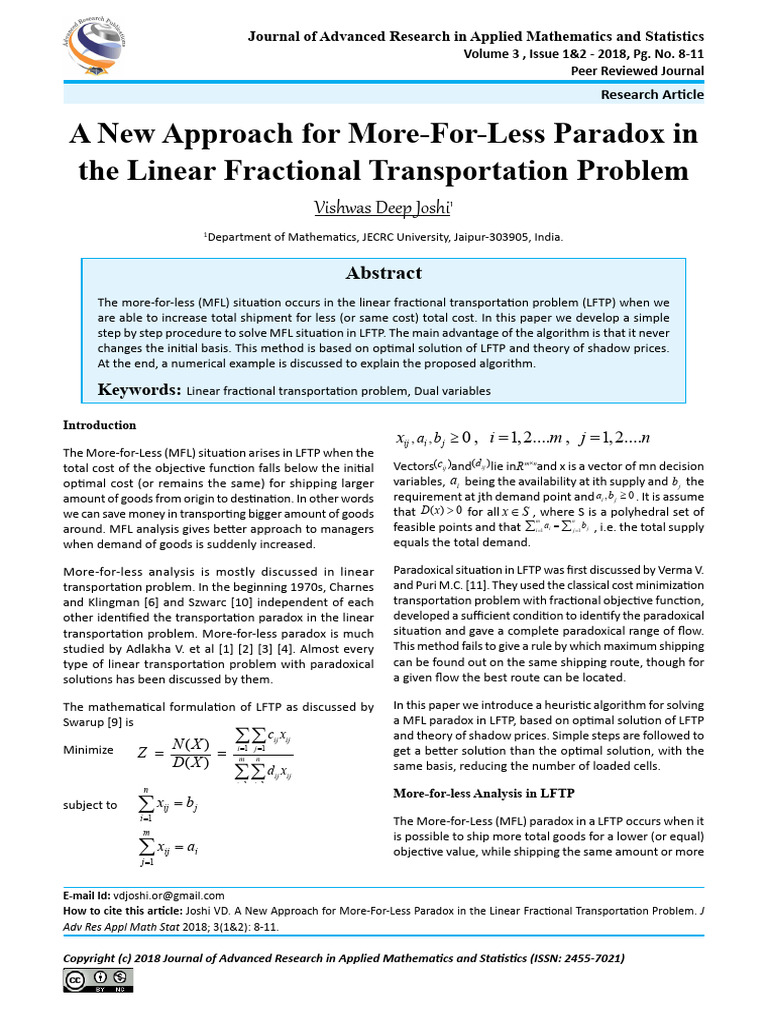 A New Approach For More-For-Less Paradox in The Linear Fractional ...