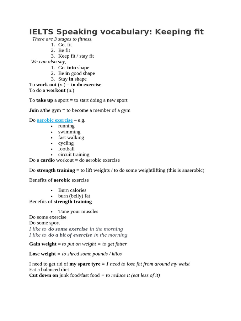 IELTS Vocabulary Health | PDF | Strength Training | Aerobic Exercise