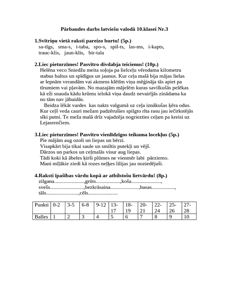 Paarbaudes Darbs Latviesu Valodaa 10Nr3 | PDF