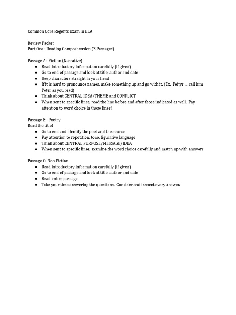 ELA Regents Exam Review Packet | PDF | Essays | Argument