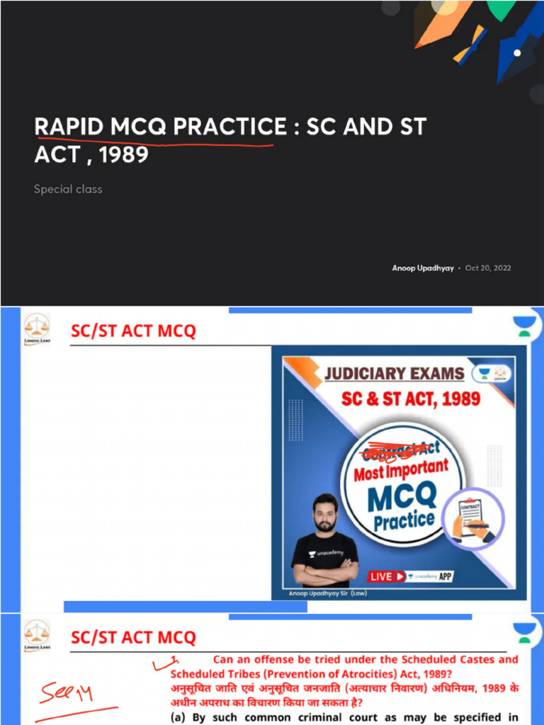 Rapid MCQ Practice SC and ST Act 1989 With Anno | PDF