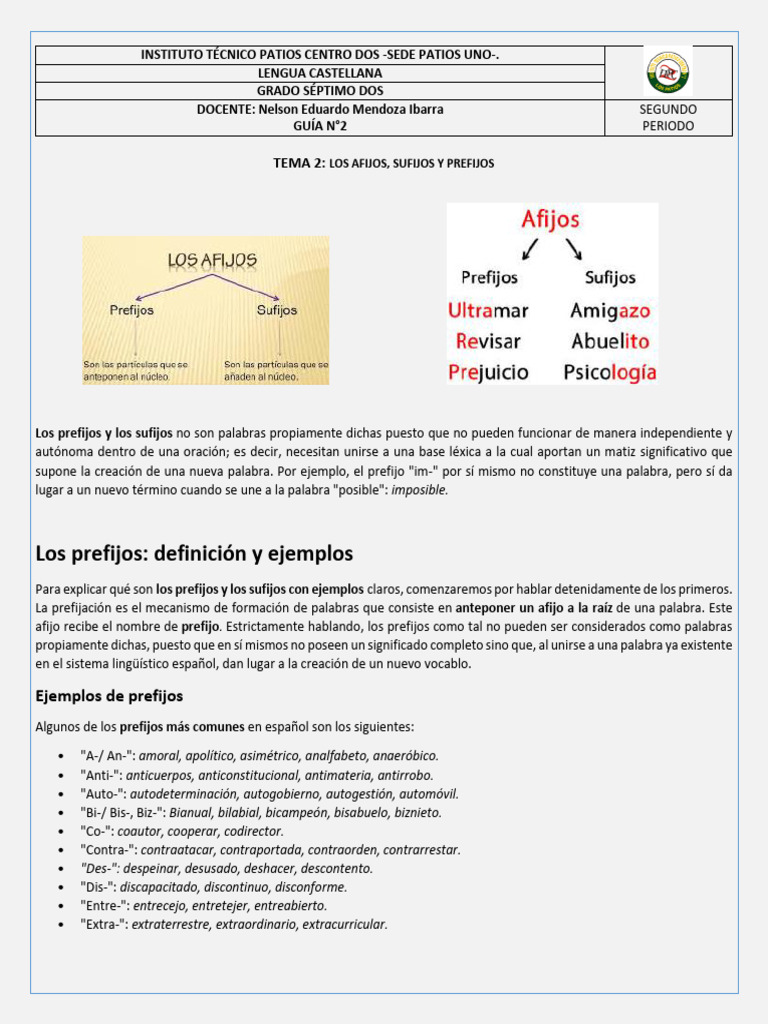 Los Prefijos: Definición y Ejemplos: Tema 2 | PDF | Palabra | Semántica