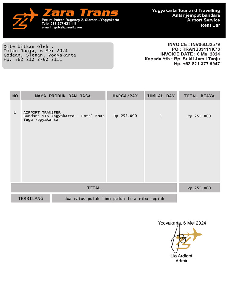 Contoh Invoice Sewa Kendaraan | PDF