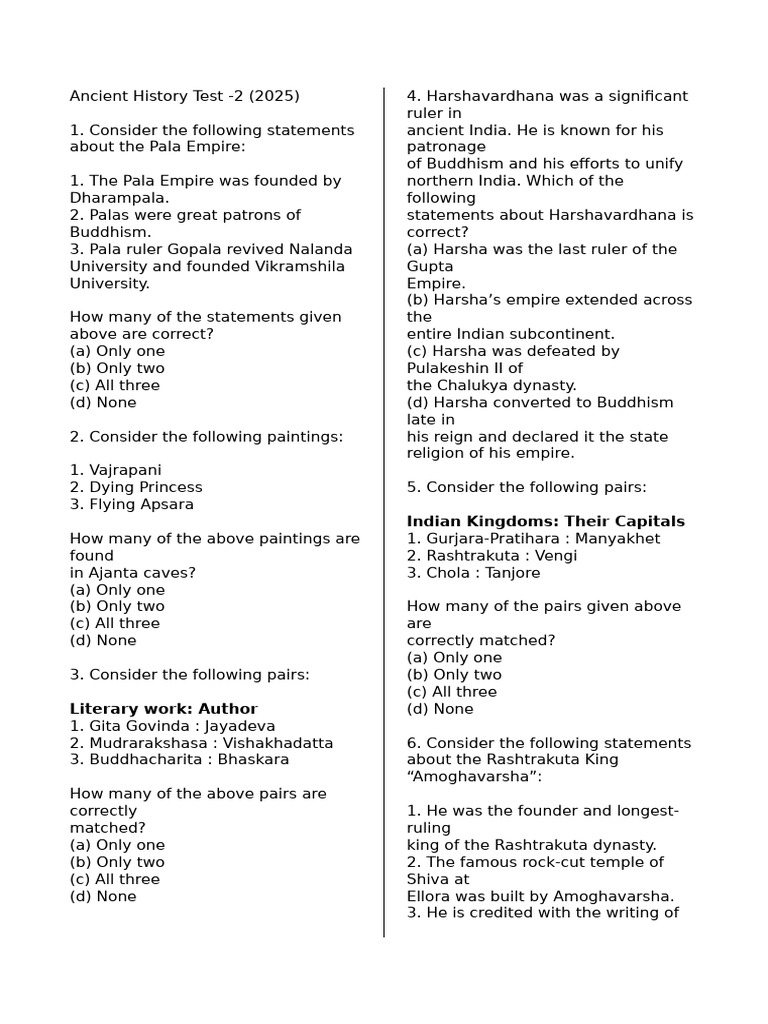Ancient History Test - 2 (2025) | PDF
