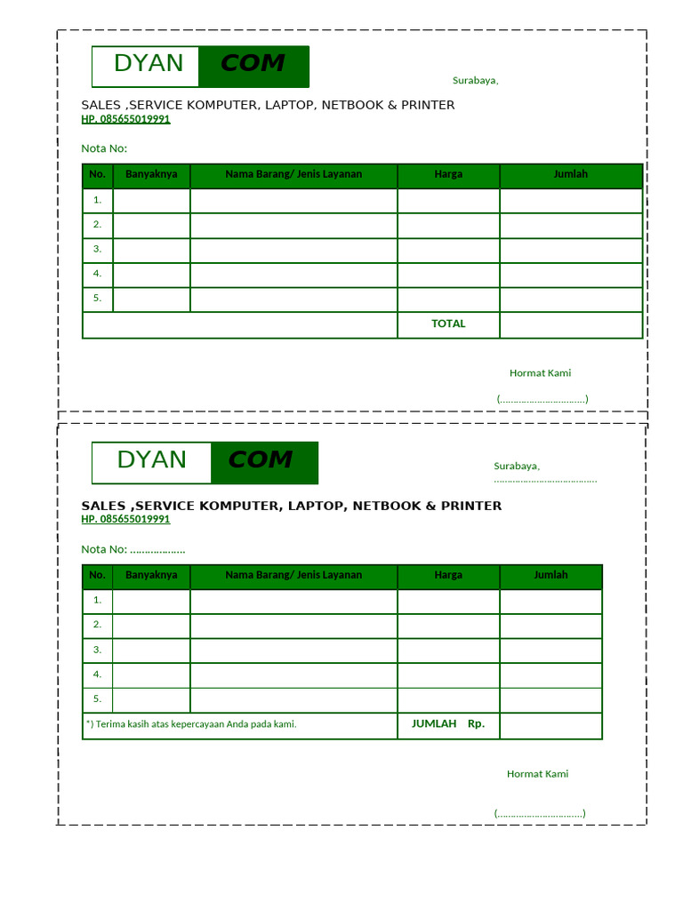 Template Nota Microsoft Word - Green Purworejo (Repaired) | PDF