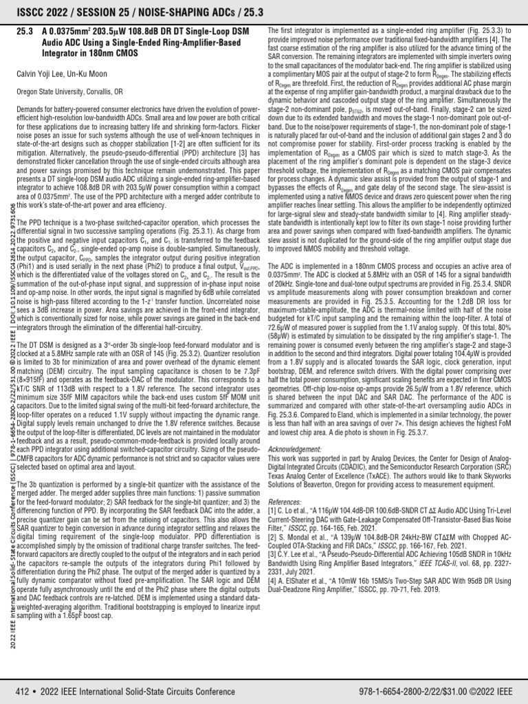 2-A 0.0375mm2 203.5W 108.8dB DR DT Single-Loop DSM Audio ADC Using A Single-Ended Ring-Amplifier ...