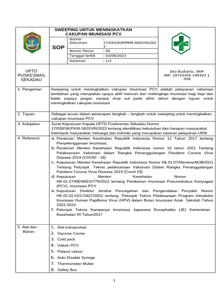 Sop Sweeping Imunisasi PCV | PDF