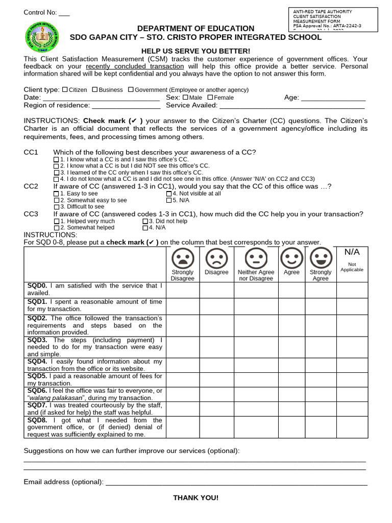 Annex A CSM Questionnaire | PDF