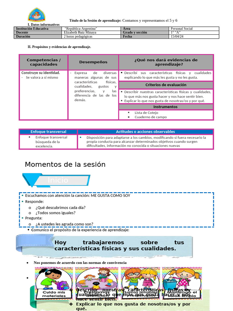 Sesion Me Gusta Como Soy Ps | PDF | Aprendizaje | Evaluación
