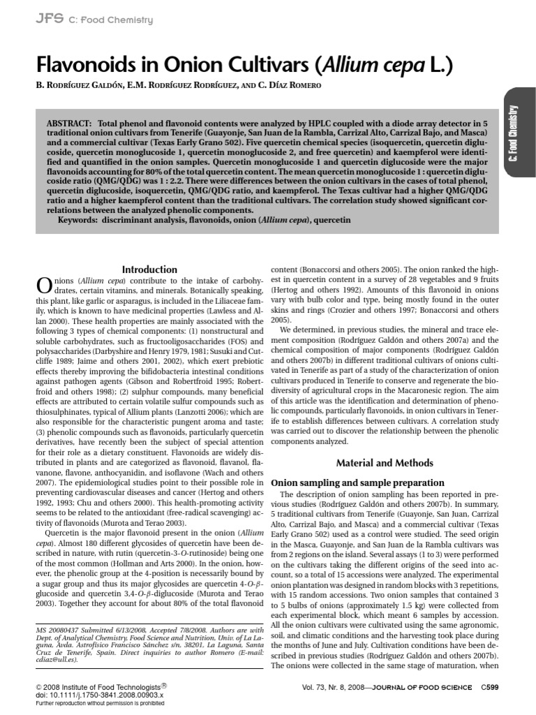 Flavonoids in Onion Cultivars Allium Cep | PDF | Onion | Flavonoid