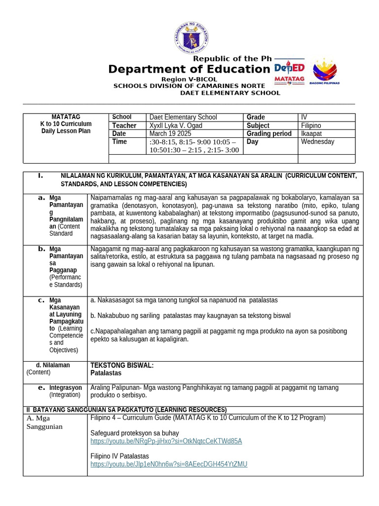 Matatag Format Filipino EDITED BY MAAM DALAN | PDF