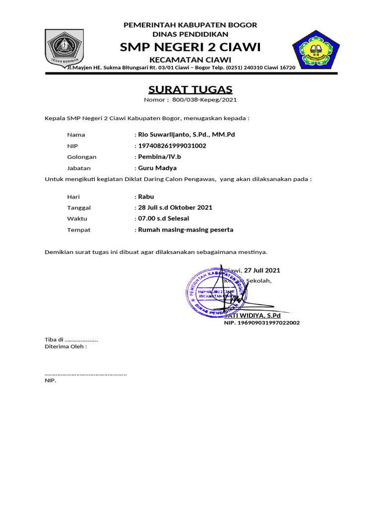 Surat Tugas Pak Haji Rio | PDF