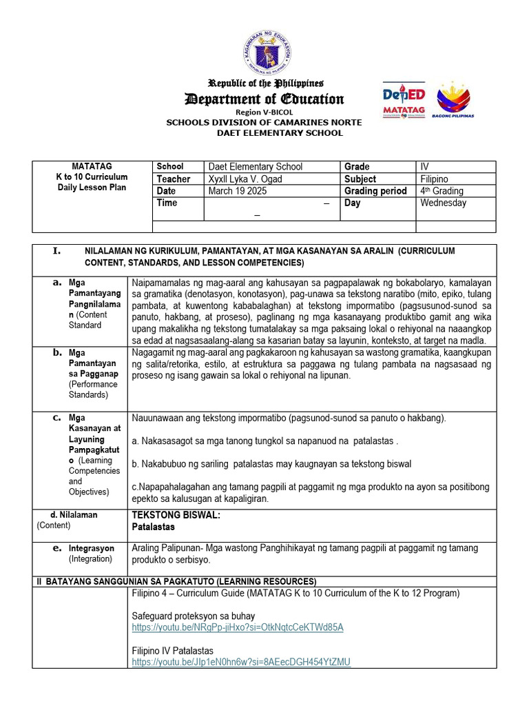 Matatag Format Filipino Ogad Edited Patalastas | PDF