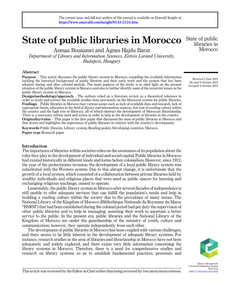 State of Public Libraries in Morocco | PDF | Literacy | Libraries