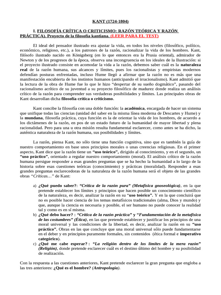 Tema - de - Kant - 2025 (Valido para PAU) o 2 Bach | PDF | Immanuel ...