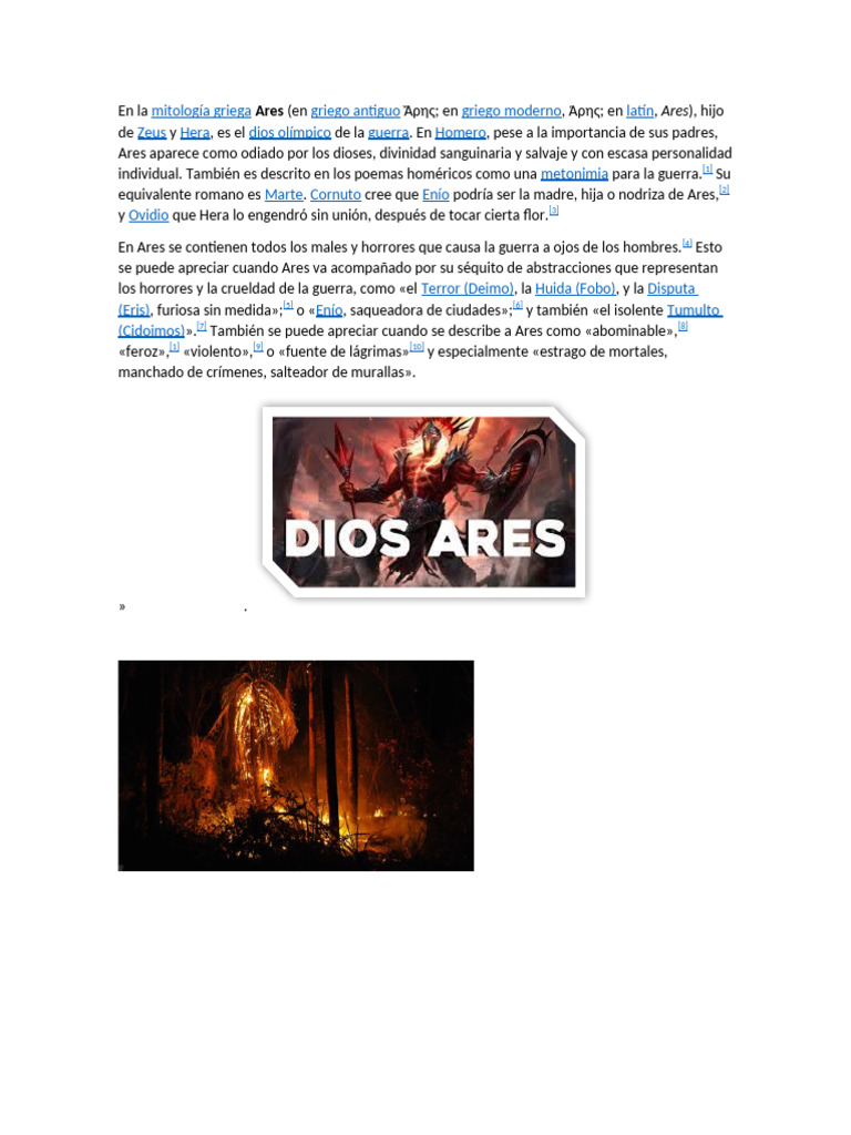 Ares: Dios Griego de la Guerra | PDF