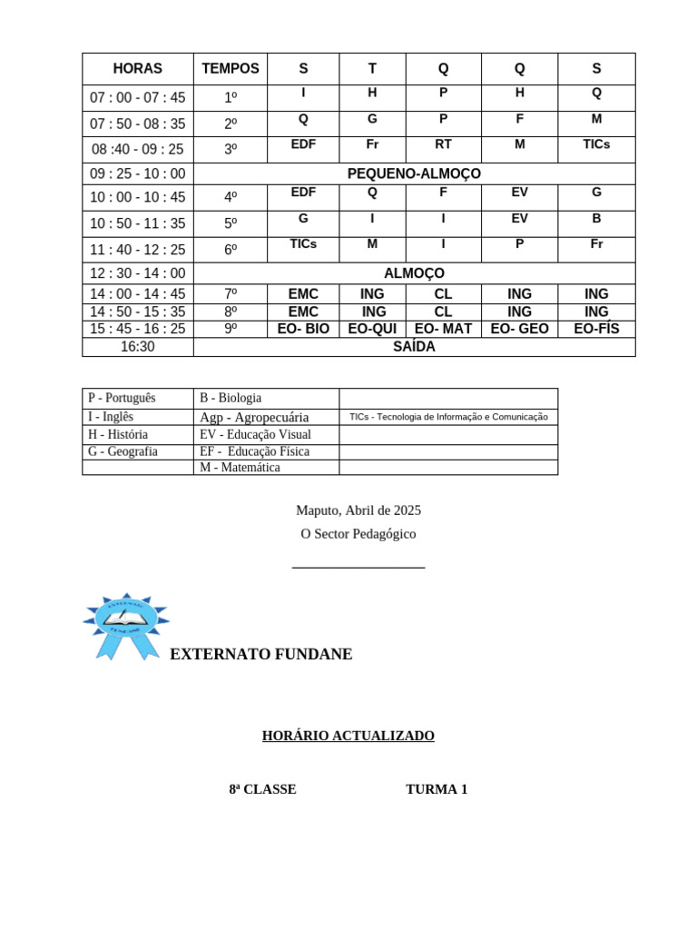 Horario Actualizado 8 1 | PDF